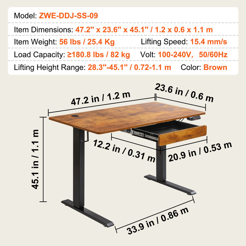 Arlmont & Co. Allegonda 47.2'' W Height Adjustable Rectangle Standing Desk & Reviews | Wayfair